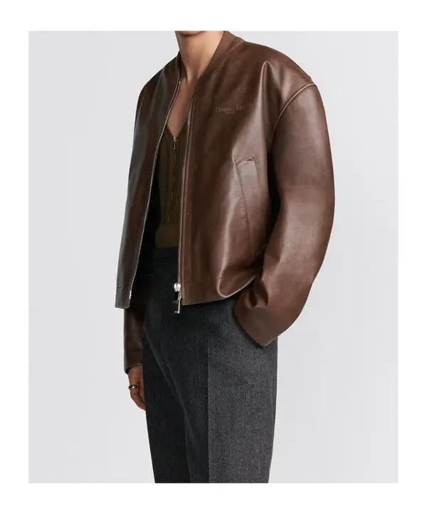 Dior Leather Bomber Jacket - Brown