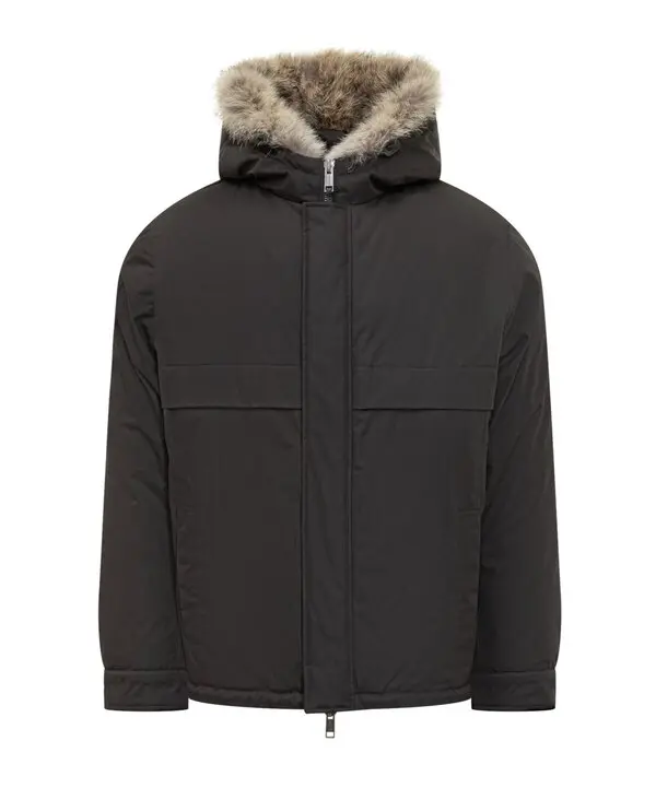 YVES SALOMON Hooded Jacket With Faux Fur Trim