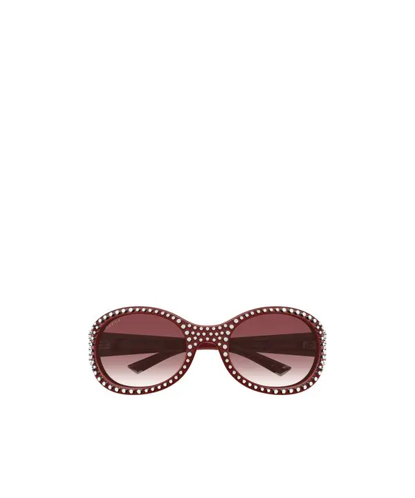 Gucci Embellished Round Frame Sunglasses - Burgundy
