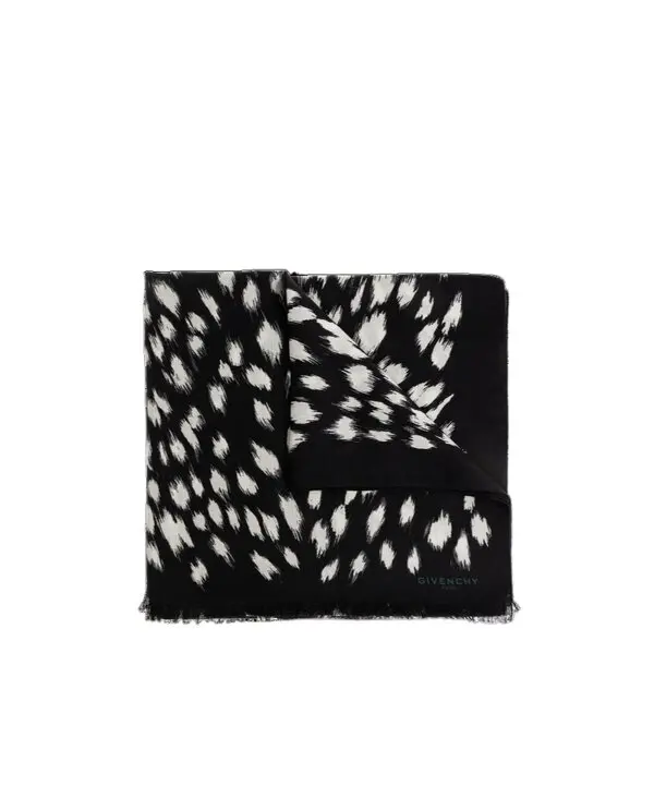Givenchy Polka Dot Printed Frayed Edge Scarf - Black