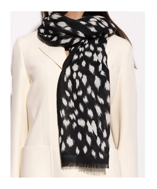 Givenchy Polka Dot Printed Frayed Edge Scarf