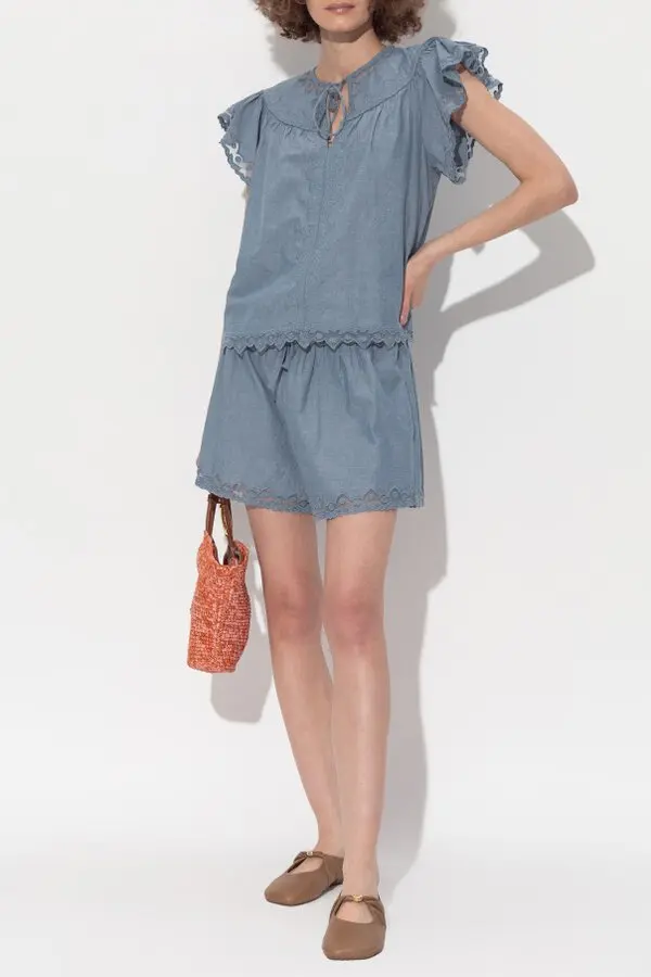 Ulla Johnson Elowen Shorts With Lace Embroidery