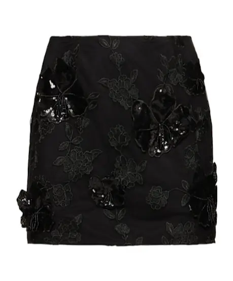 ROTATE BY BIRGER CHRISTENSEN Flower Mesh Mini Skirt - Black