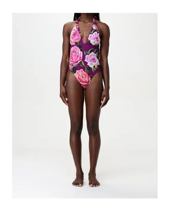 Dolce & Gabbana Rose Printed V-neck One-piece Swimsuit