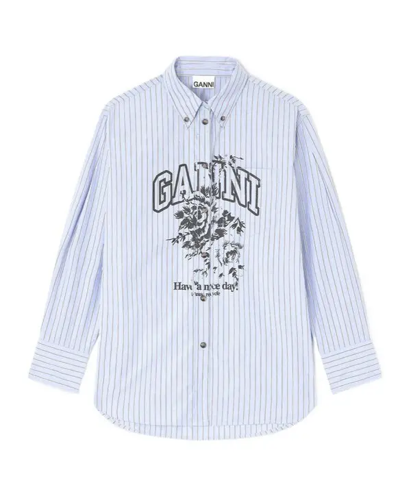 GANNI Striped Logo Button-down Shirt - Multicolor
