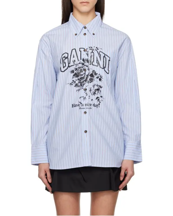 GANNI Striped Logo Button-down Shirt - Multicolor