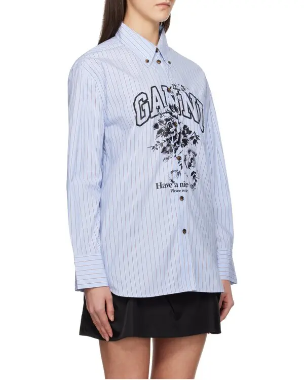 GANNI Striped Logo Button-down Shirt - Multicolor