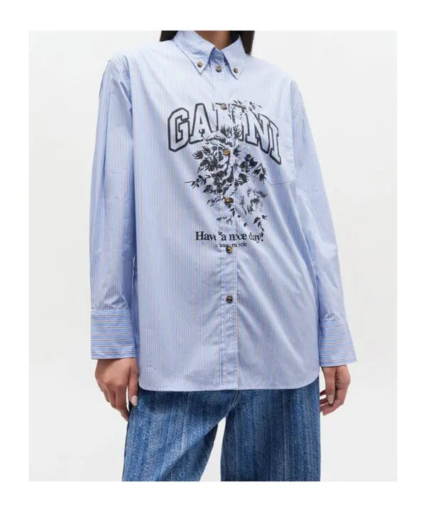 GANNI Striped Logo Button-down Shirt - Multicolor