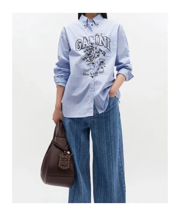 GANNI Striped Logo Button-down Shirt - Multicolor
