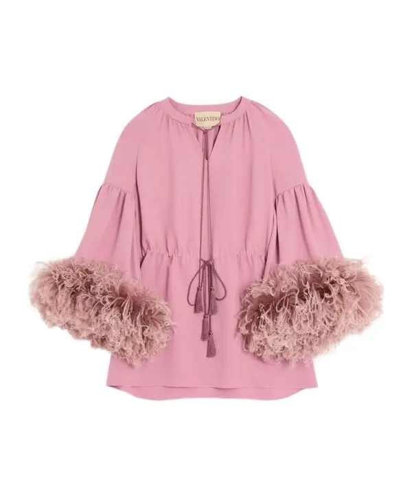Valentino Garavani Feather-cuff Tassel-tie Dress