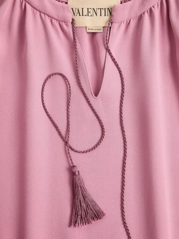 Valentino Garavani Feather-cuff Tassel-tie Dress