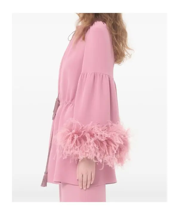 Valentino Garavani Feather-cuff Tassel-tie Dress