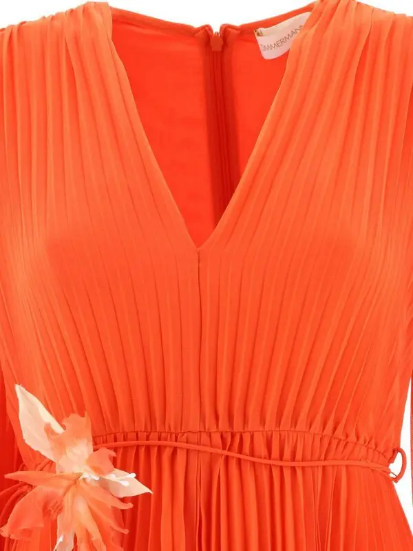 Zimmermann Sunray Pleated Mini Dress With Floral Rope Belt - No