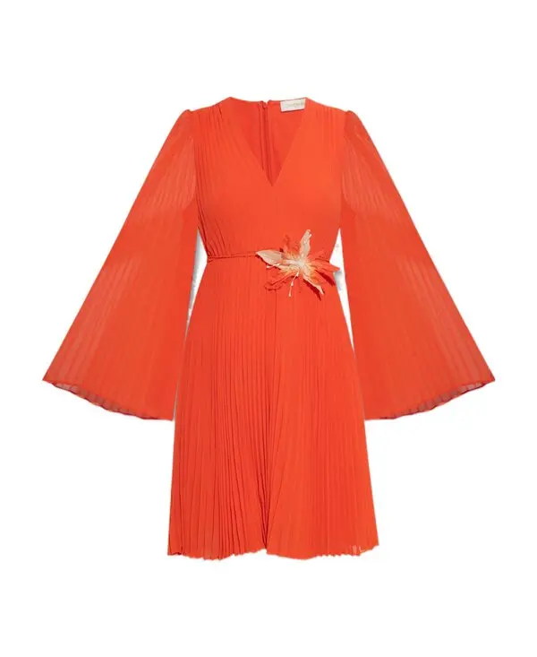 Zimmermann Sunray Pleated Mini Dress With Floral Rope Belt - Red