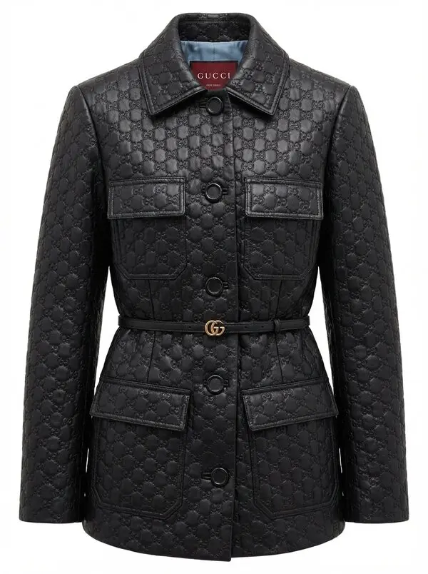 Gucci Embossed Gg Leather Jacket - Black