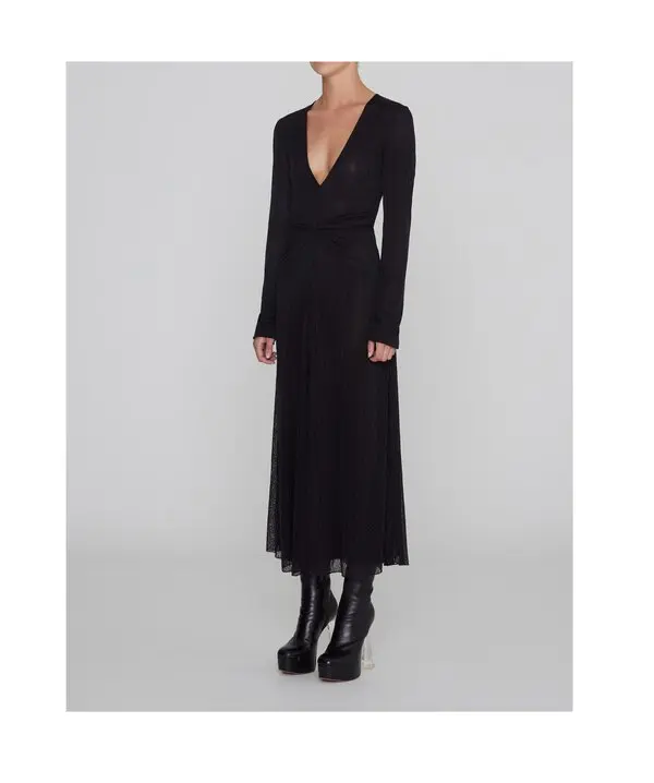 ROTATE BY BIRGER CHRISTENSEN Long-sleeved V-neck Midi Dress