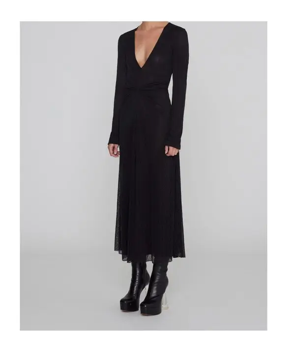 ROTATE BY BIRGER CHRISTENSEN Long-sleeved V-neck Midi Dress