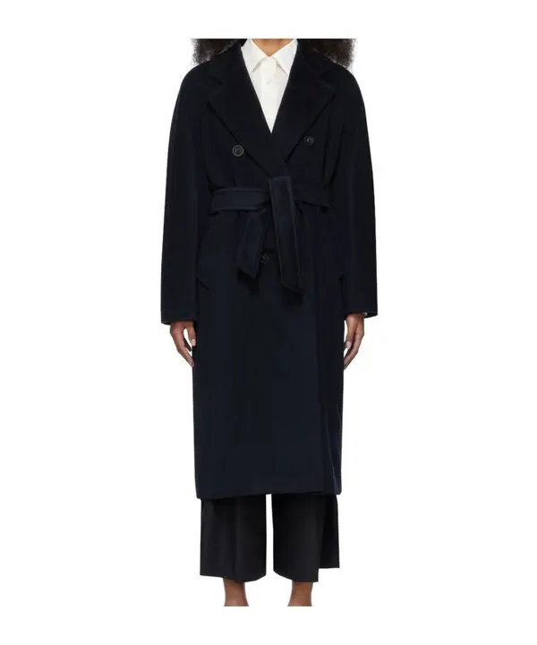Max Mara Madame Double-breasted Belted Coat - Dark Blue