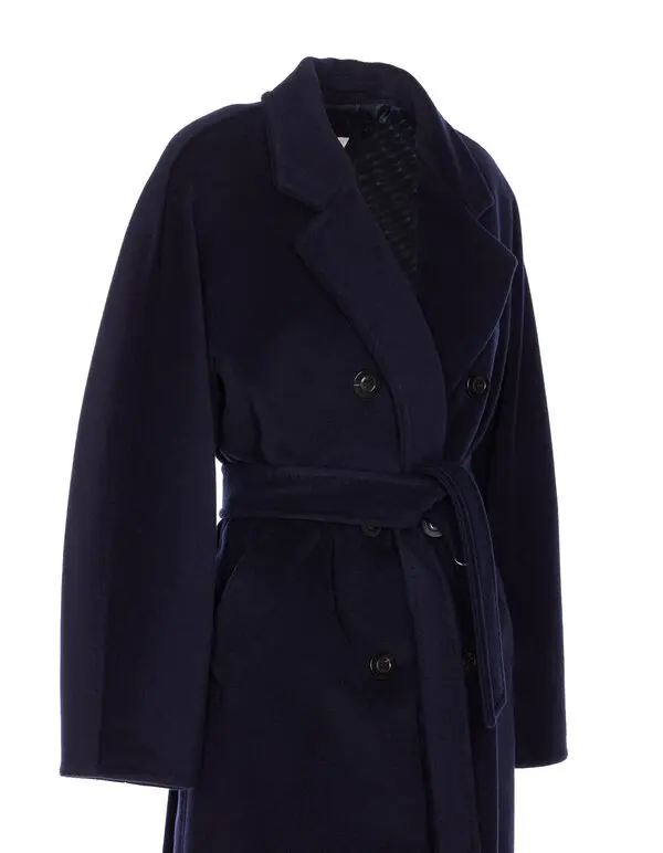Max Mara Madame Double-breasted Belted Coat - Dark Blue