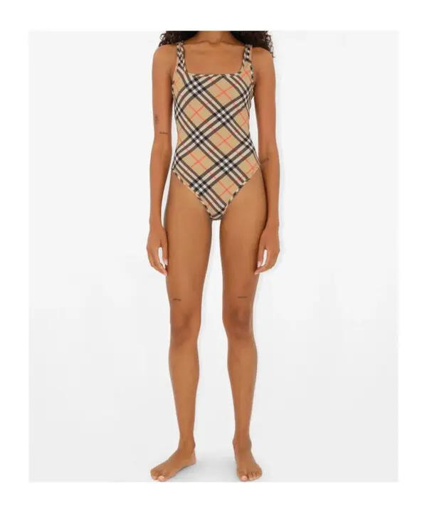 Burberry Checked One-piece Swimsuit - Sand-colored