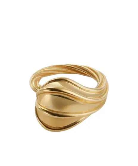 Bottega Veneta Sculptural Drop Ring - Golden