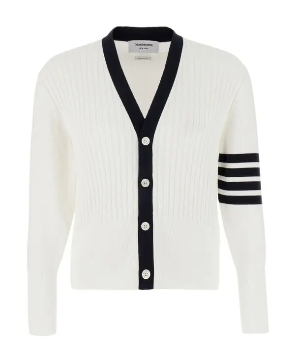 Thom Browne 4-bar V-neck Cardigan - White