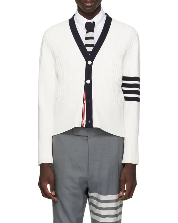 Thom Browne 4-bar V-neck Cardigan - White