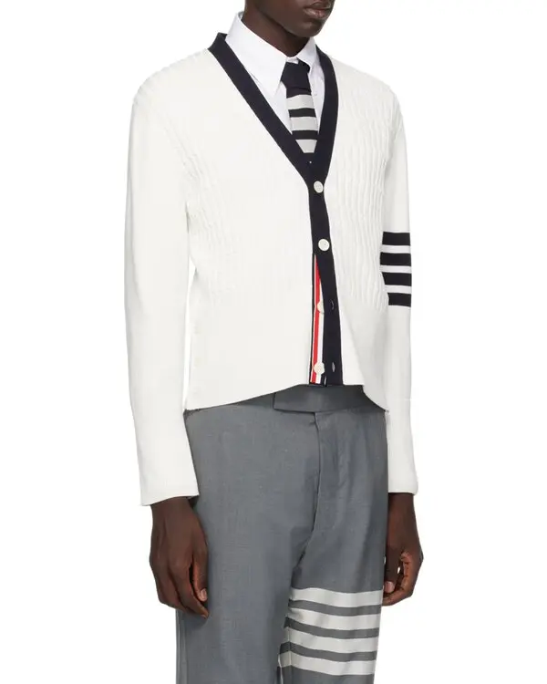 Thom Browne 4-bar V-neck Cardigan - White