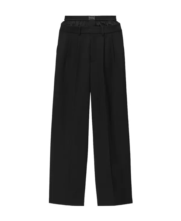 Alexander Wang Wool Wide-leg Trousers With Exposed Silk Panties Detail