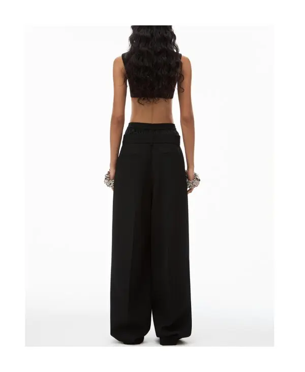 Alexander Wang Wool Wide-leg Trousers With Exposed Silk Panties Detail