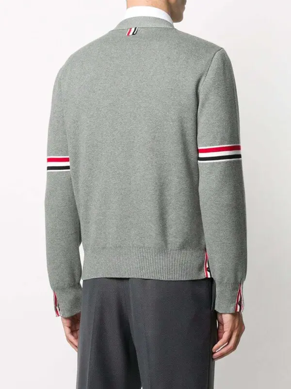 Thom Browne 4-bar Stripe V-neck Cardigan - Light Gray