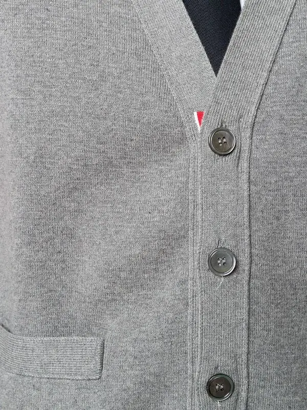 Thom Browne 4-bar Stripe V-neck Cardigan - Light Gray