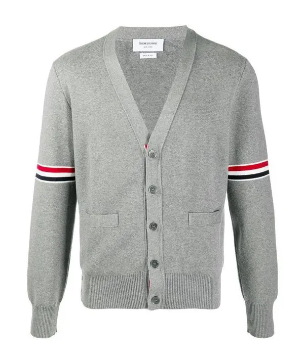 Thom Browne 4-bar Stripe V-neck Cardigan - Light Grey