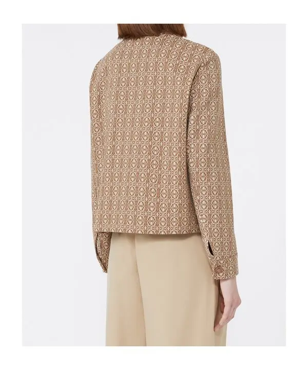 Max Mara All-over Patterned Long-sleeved Jacket With Leather Collar