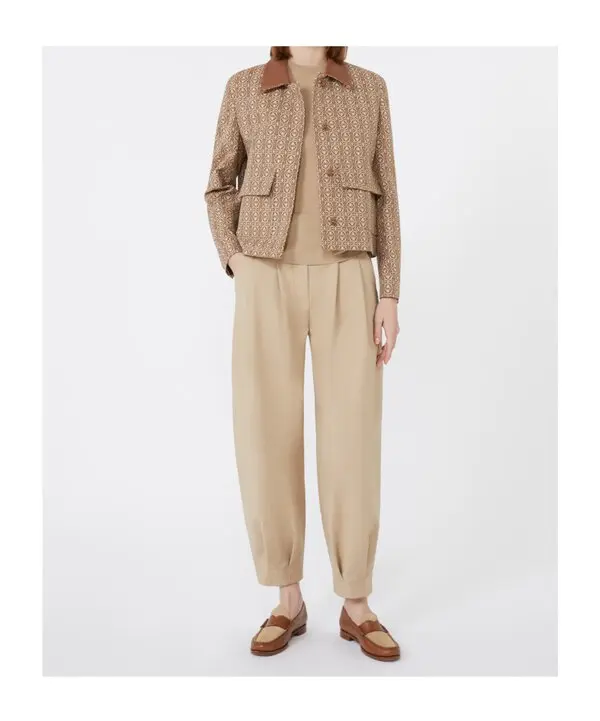 Max Mara All-over Patterned Long-sleeved Jacket With Leather Collar