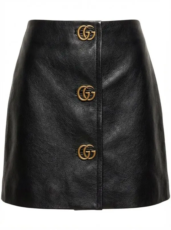 Gucci Embellished Leather Mini Skirt - Black