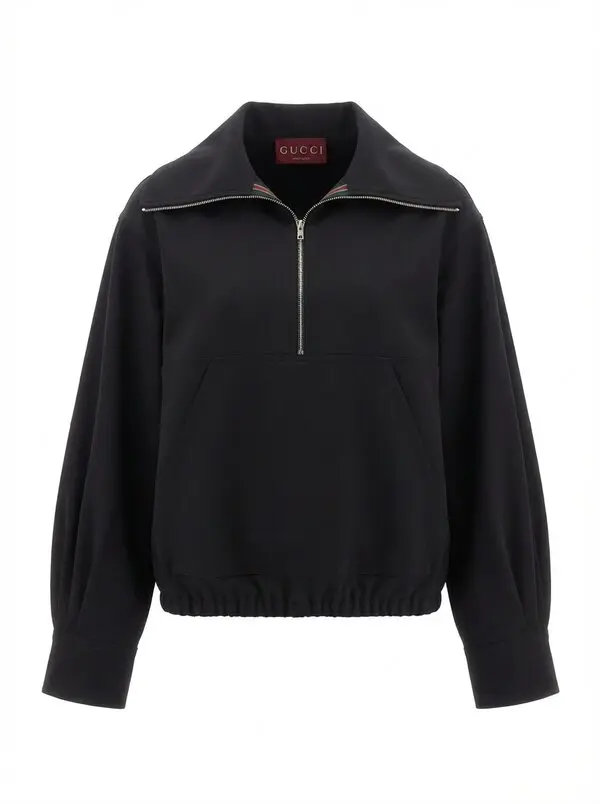 Gucci Wool Sweater With Gathered Waist And Zip Closure - Dark Blue