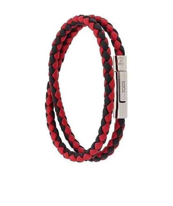 TOD'S Braided Bracelet With Logo Detail - Red