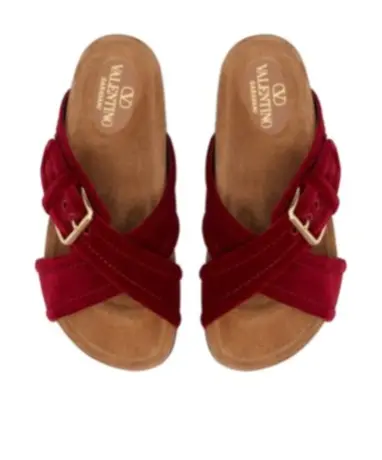 Valentino Garavani Fussfriend Velvet Slip-on Slides With Adjustable Buckle - Red