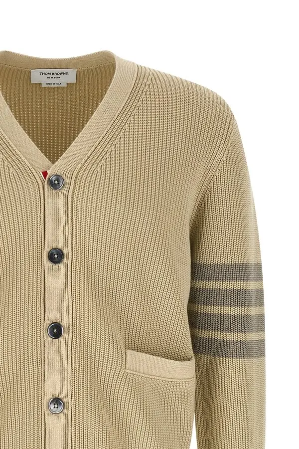 Thom Browne Garment Dyed 4-bar Cotton Knit Cardigan - Nude