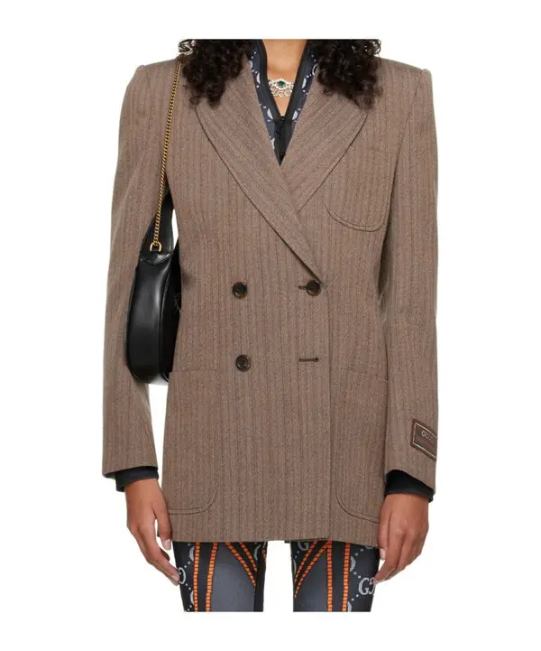 Gucci Double Breasted Herringbone Blazer