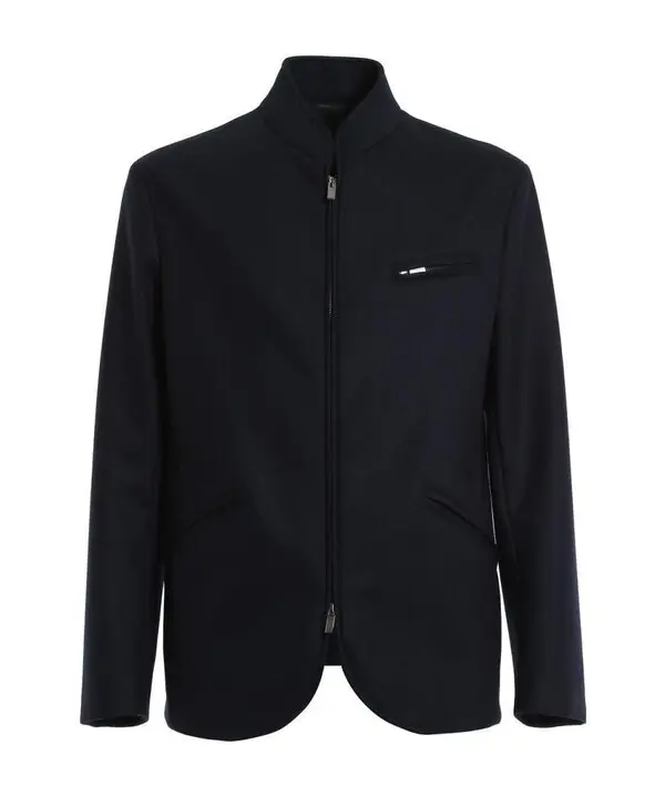 Emporio Armani Wool Stand Collar Zip-up Jacket