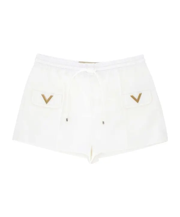 Valentino Garavani Logo Plaque Drawstring Shorts - Ivory