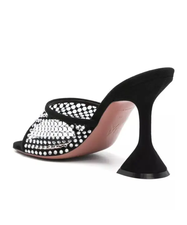 Amina Muaddi Square Toe Embellished Sandals - Black