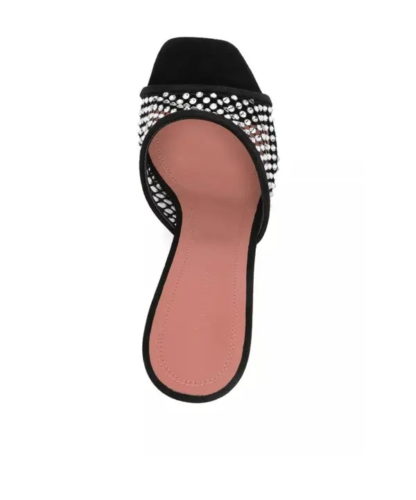 Amina Muaddi Square Toe Embellished Sandals - Black