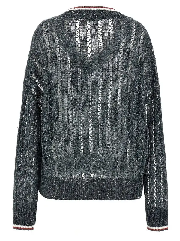Brunello Cucinelli Metallic Openwork V-neck Jumper
