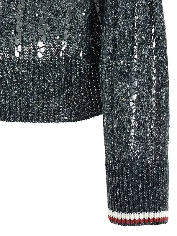 Brunello Cucinelli Metallic Openwork V-neck Jumper