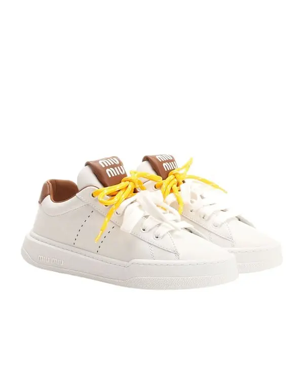 Miu Miu Leather Sneakers With Printed Logo - White