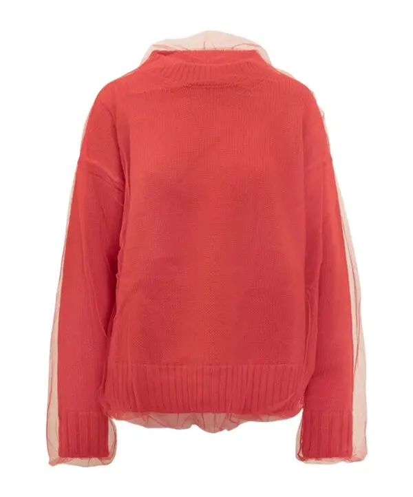 MSGM Crew Neck Tulle-overlay Jumper