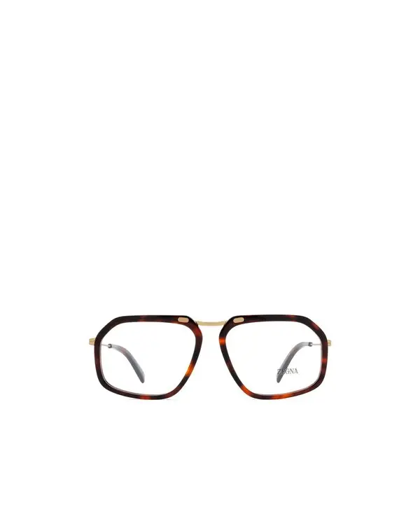 Zegna Geometric Frame Eyeglasses - Red Havana